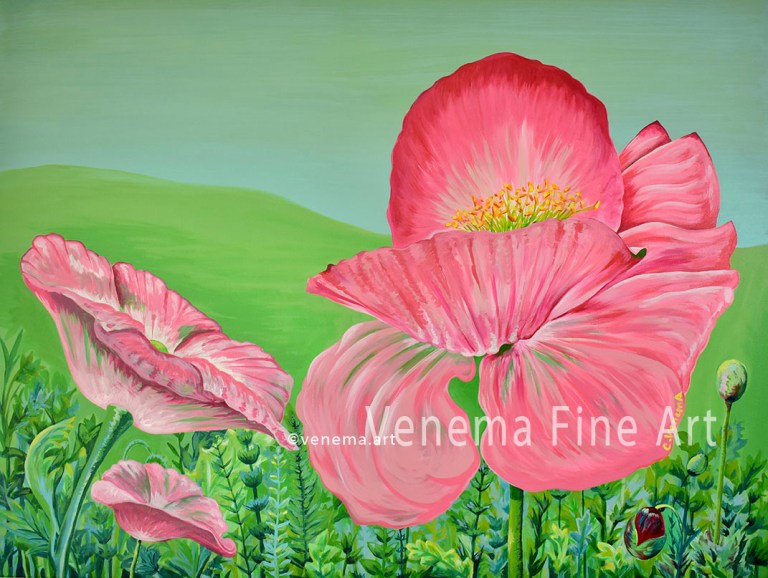 Pink Poppies Acrylic Art: The Life Cycle and Stages – Venema Original Art